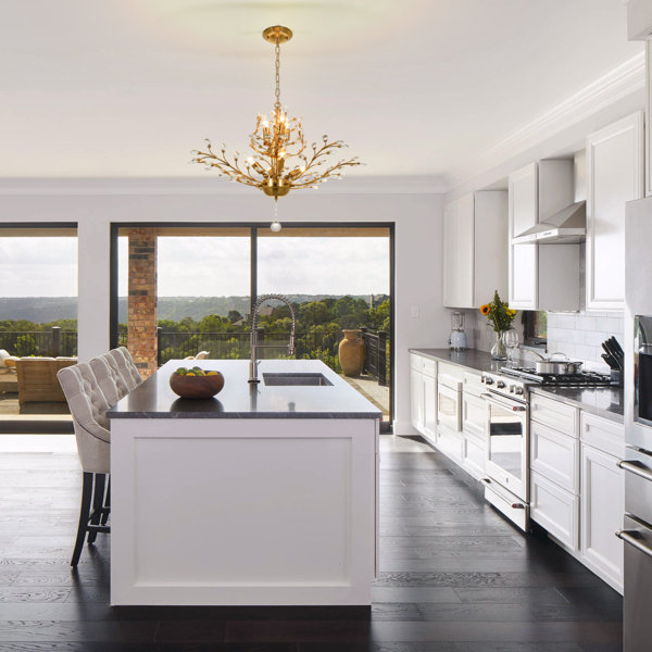 House of Hampton® 29.5" 7-Light Gold Crystal Dimmable Chandelier Flower Shaped for Living Room ...